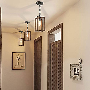 LOG BARN Farmhouse Pendant Lighting for Kitchen Island, Wood Rustic Pendant Light for Dining Room, Foyer, 6.5" W