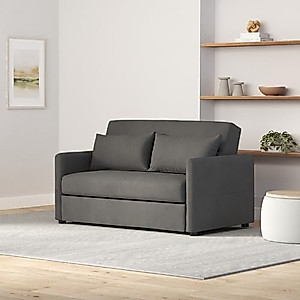 Gynsseh Loveseat Couch Pull Out Bed, 3 in 1 Convertible Sleeper Sofa Bed with Pillows and Storage Pocket, Soft Velvet Love Seat Lounge Sofa Bed Couch for Living Room, Gray