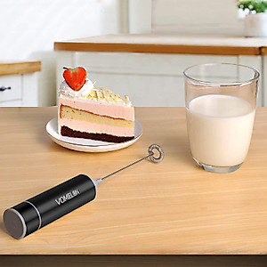 Milk Frother Handheld, Battery Operated Coffee Foamer Drink Mixer with 2 Stainless Steel Electric Whisks for Coffee, Latte, Cappuccino, Hot Chocolate, Protein，Egg Batteries Included,Black