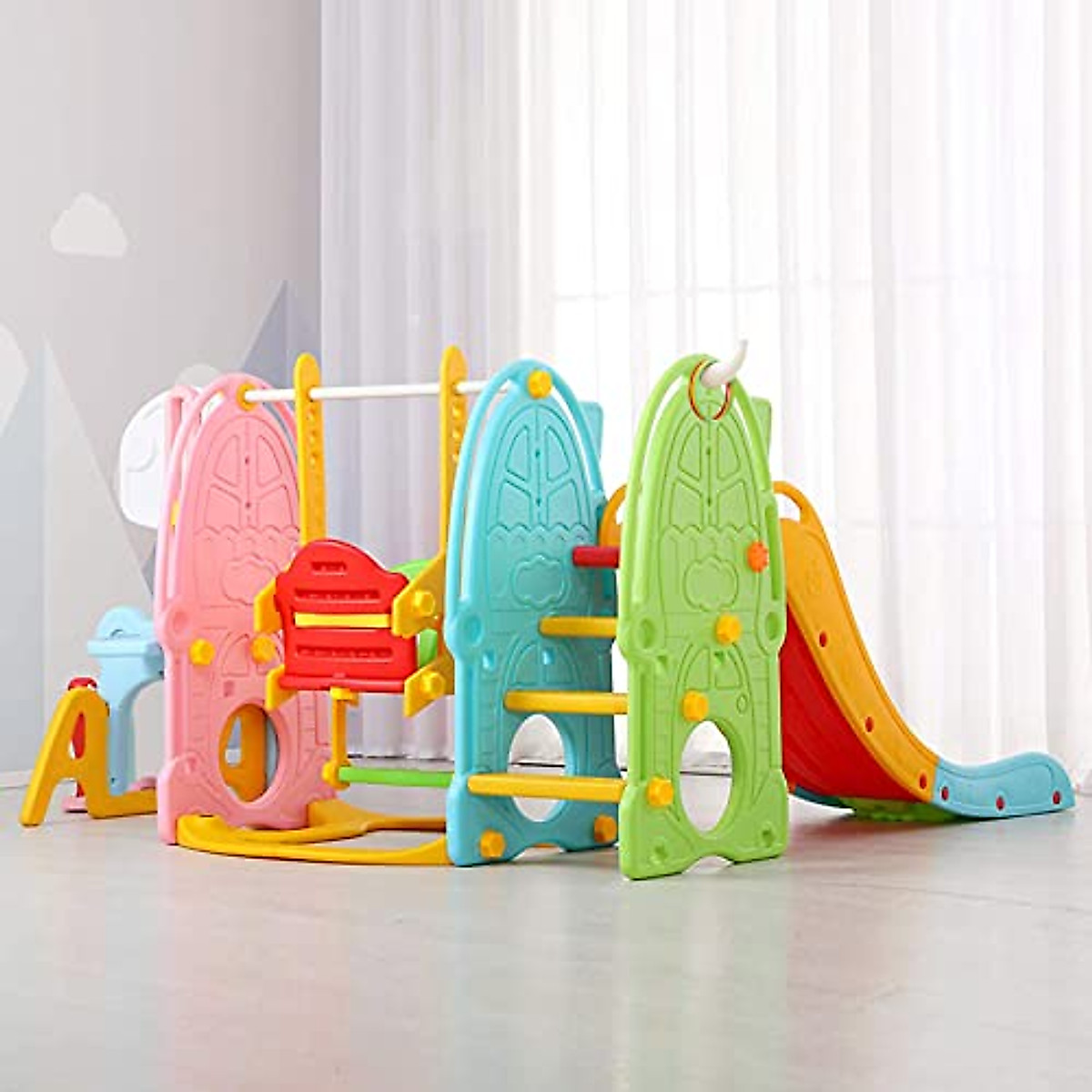 UNICOO - Toddler Slide and Swing Set, Kids Indoor and Outdoor Playground Combination for Boys & Girls (Kids Playground Set-8 in 1 - Mixed Color)