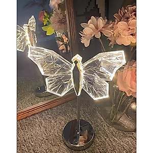 GRFIT Bedside Night Stand Lamp Butterfly Crystal Table Lamp Decorative Night Lamp USB Plug-in Dimmable Bedroom Bedside Desktop Arrangement Acrylic Desk Lamp (Color : B)
