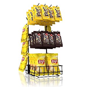 DS THE DISPLAY STORE Retail Display Rack, 12 Clips & 8 Removable Peg Hooks, Matte Black Countertop Snack Organizer for Retail Store Supplies, Candy Merchandise Stand