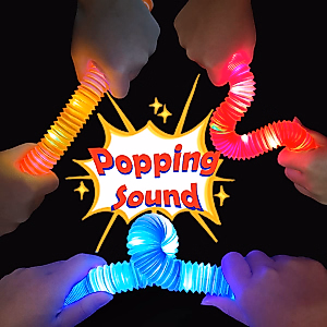 Easter Basket Stuffers for Toddlers -6 PCS,Light Up Pop Tubes Toys Gifts for Kids,Glow Sticks Party Favors,LED Bracelets Necklaces Accessories for Children,Camping Essentials Camp Fun for Boys Girls