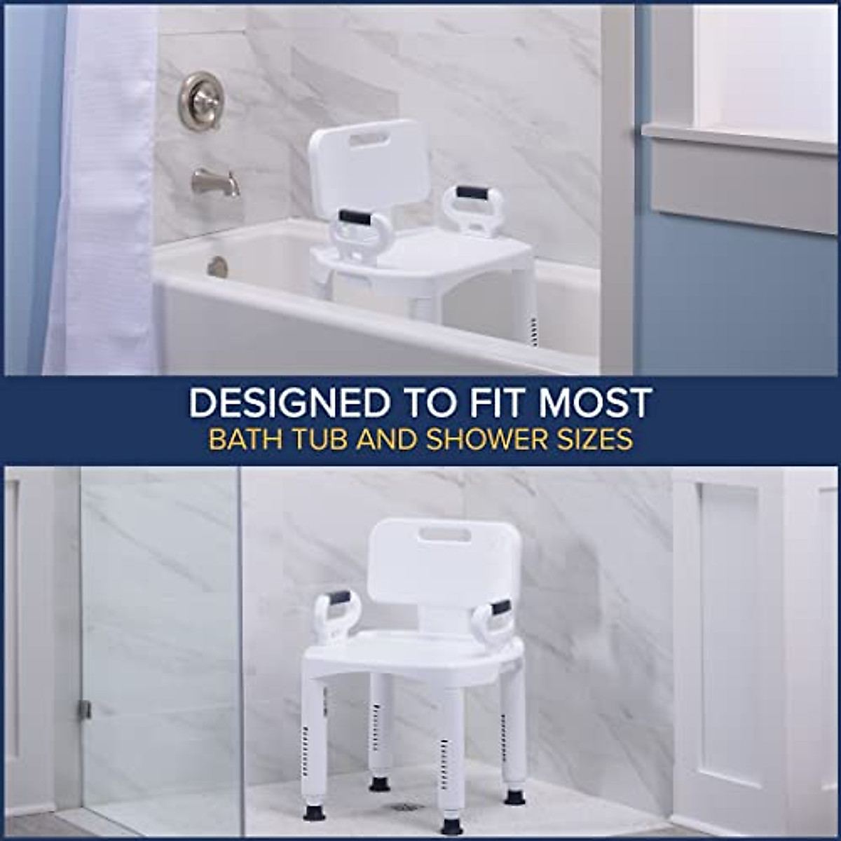 Drive Medical RTL12505 Handicap Bathroom Bench with Back and Arms, White