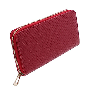 Textured Leather Zipper Wristlet Wallet -Red