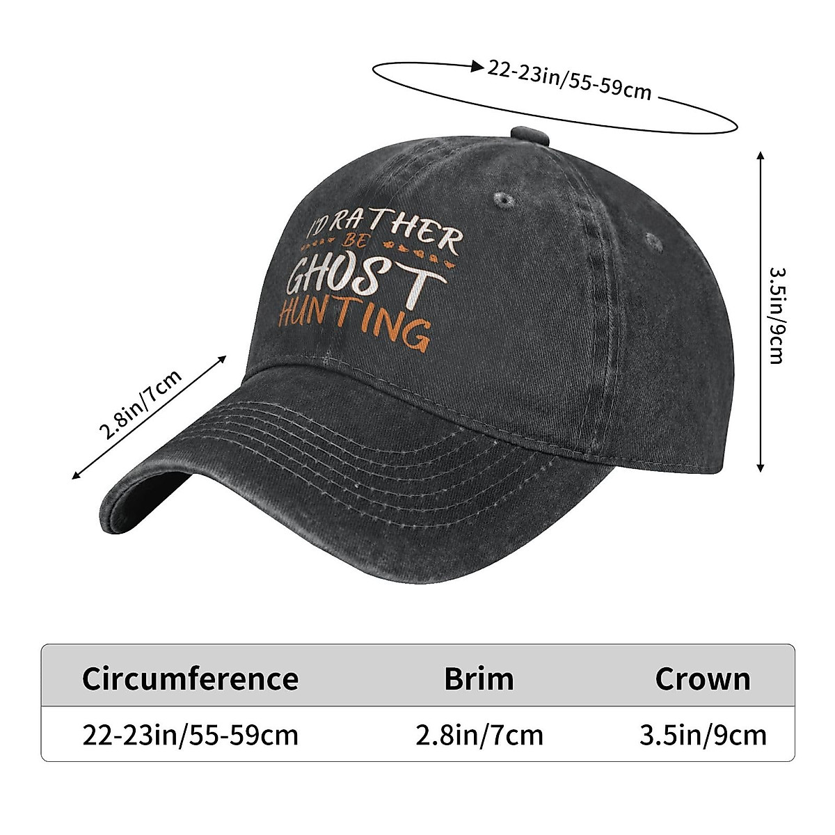Trewrdt I'd Rather Be Ghost Hunting Hat Xmas Halloween Hat Men Women Baseball Cap Trucker Hat Cowboy Hat Black