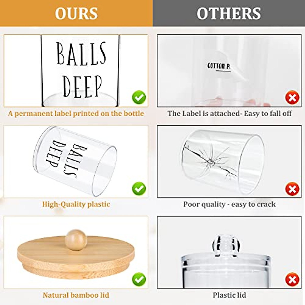 4 Pack Qtip Holder Apothecary Jars with Lids,10 oz Clear Bathroom Organizer Storage for Cotton Ball, Cotton Swab, Cotton Round Pads and Floss, Cotton Ball Holder Bathroom Decor Bathroom Containers