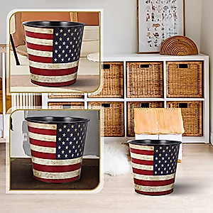 Angoily Vintage Trash Can American Flag Trash Can Wastebasket Garbage Bin Retro Waste Toilet Paper Bin Basket for Bathroom Bedroom Office