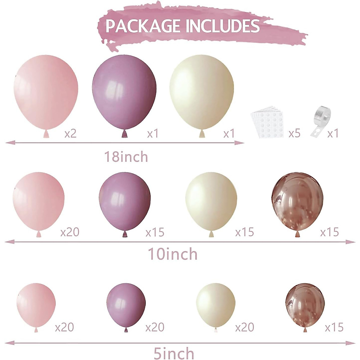 Pink and Purple Balloon Arch Kit, Dusty Purple Pink Sand White Matellic Rose Gold Latex Balloons for Bridal Baby Shower Wedding Anniversary Engagement Birthday Party Decoration
