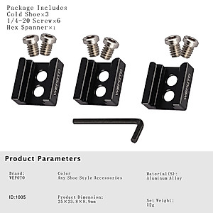 WEPOTO Cold Shoe Mount Adapter (3pcs Pack) with 1/4"-20 Thread for Camera Cage Flash LED Moniter - 1005