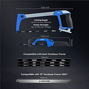 AugTouf Hacksaw Set-12" Hand Saw and 10'' Mini Hacksaw for Metal, Wood, PVC Pipe, Including 4 Blades