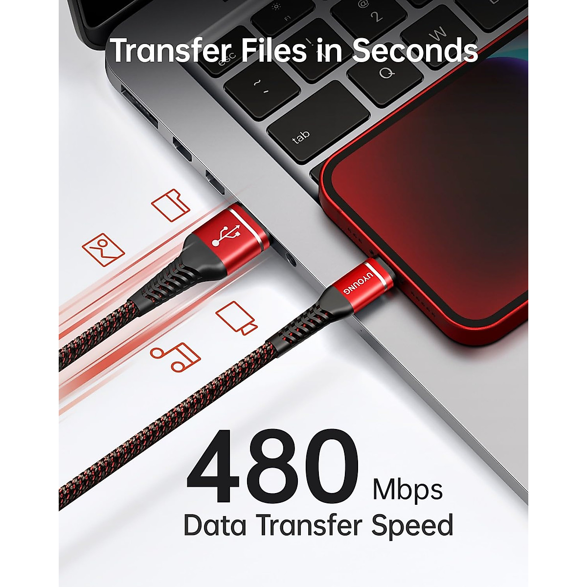 UYOUNG iPhone Charger Cable 3Pack 6FT Lightning Cable USB Long Heavy Duty Nylon Fast iPhone Charging Cord Compatible with iPhone 14/13/12/11/Pro/X/Xs Max/XR /8/7/6/6S/plus/iPad Mini-Red