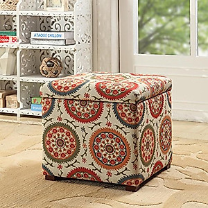 Homepop Home Decor | Classic Square Storage Ottoman with Lift Off Lid | Ottoman with Storage for Living Room & Bedroom, Suzani 17.50" x 17.50" x 17.50"