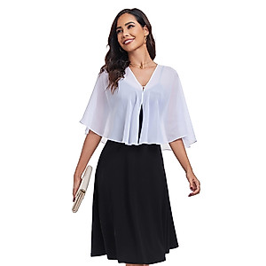 Fttyeiby Shawls and Wraps for Evening Dresses Chiffon Soft Wedding Guest Shawl Cape V Neck Capelets White