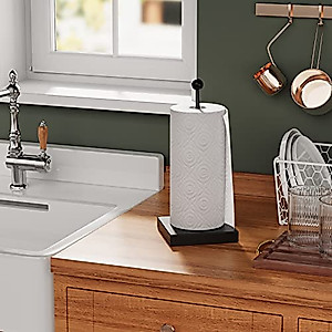 Paper Towel Holder Countertop Stand - GSlife Weighted Standing Paper Towel Roll Holders for Kitchen, Durable Metal - Elegant Black