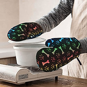 Rainbow Dog Cat Paw Printed Silicone Anti-Scald Gloves, Oven Mitts, Used for Cooking, Grilling, Kitchen Oven Gloves.