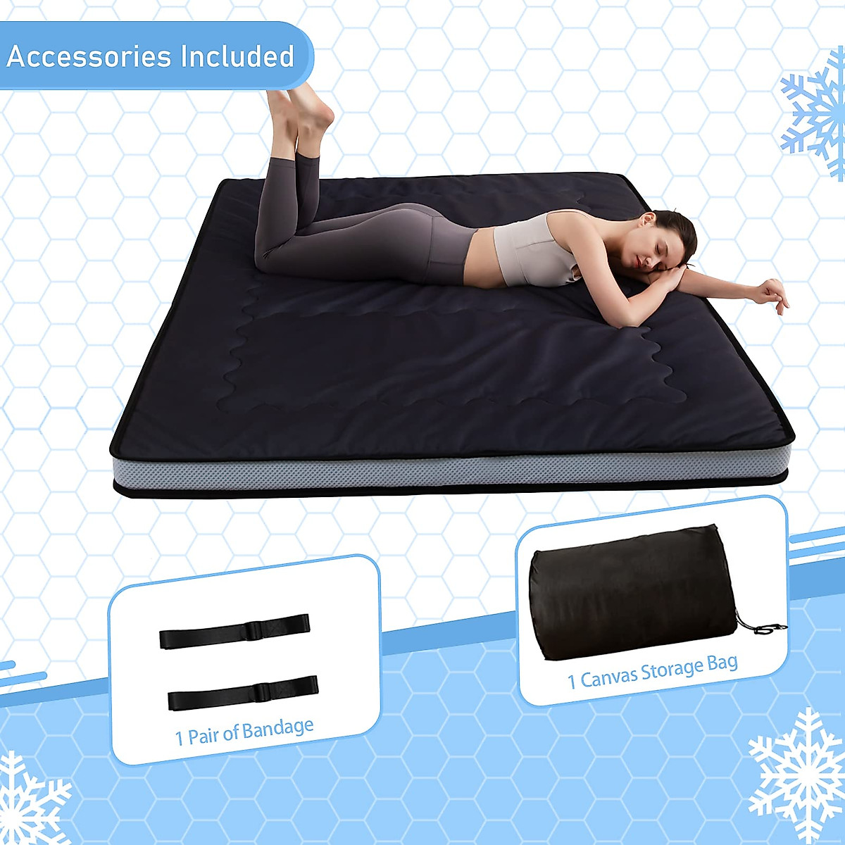 MAXYOYO Cooling Floor Mattress Japanese Futon Mattress for Hot Sleepers, Cooling Mattress Pad Portable Camping Mattress Roll Up Mattress for Summer, Breathable Mesh, Cool Sleep, Charcoal Black, Queen