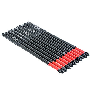 AUTOTOOLHOME 10 Pack Phillips PH2 Magnetic Anti Slip Screwdriver Bit Set 6 inch Length TS2 Anti-Slip Long Drill Bits Impact Driver Bits