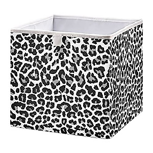 Kigai Storage Basket Black and White Leopard Foldable Storage Bin 11 X 11 X 11 Inches Cube Storage Baskets Box for Shelves Closet Laundry Nursery Bedroom Home Decor