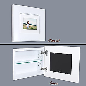 Fox Hollow Furnishings Landscape Recessed Picture Frame Medicine Cabinet (14" W x 11" H) - Shaker White