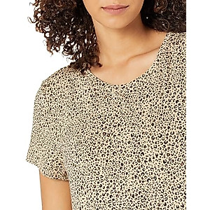 Amazon Essentials Women's Short-Sleeve Scoop Neck Swing Dress (Available in Plus Size), Light Rose Leopard Print, Small