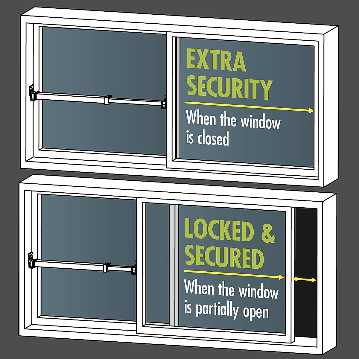 Ideal Security Window Security Bar with Childproof Lock, Adjustable Window Lock AC Units and Inside Security, Horizontal and Vertical Sliding Window Bar, White (15.7-26.75 Inches)