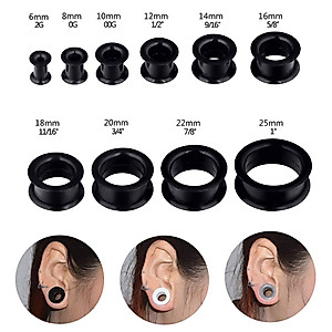 Stuppendux 2g-1" 10Pairs Black Plugs Kit Ear Skins Gauges Hard Ear Expander Tunnels Stretching Set 6-25MM