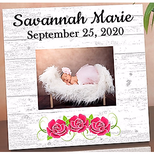 New Baby Frame Alternative - Personalized Baby Girl Birth Gift - Upload Picture or Photo - with Customized Name and Birthday Flowers