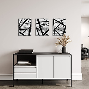 HOMEOART Black and White Abstract Wall Art Geometric Wall Art Modern Home Decor Framed Artwork for Bedroom Bathroom Living Room Office Decor 12x16inchx3 Piece (Black)