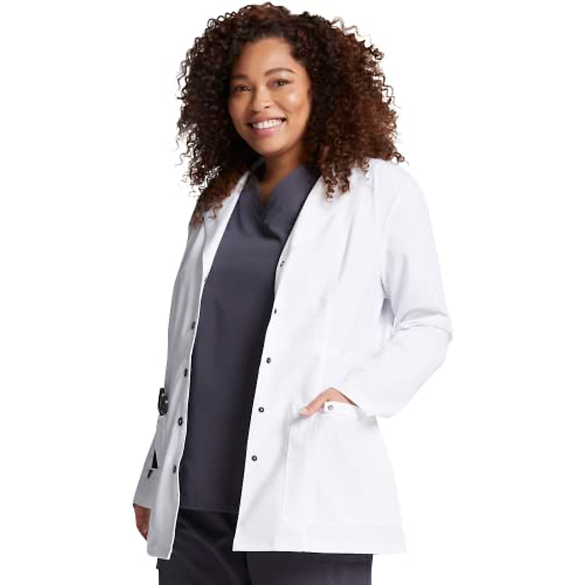 Dickies Xtreme Stretch 28" Stretch Womens Snap Front Lab Coat 82400, M, White