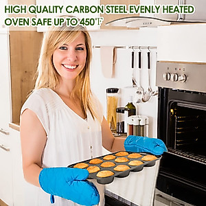 Cyimi Mini Muffin Pan 12 Cup with Removable Bottom,Nonstick Cupcake Pans for Baking,Mini Muffin Cheesecake Tin for Oven, 12 Cavity Premium Carbon Steel Bakeware for Bite Size Tarts