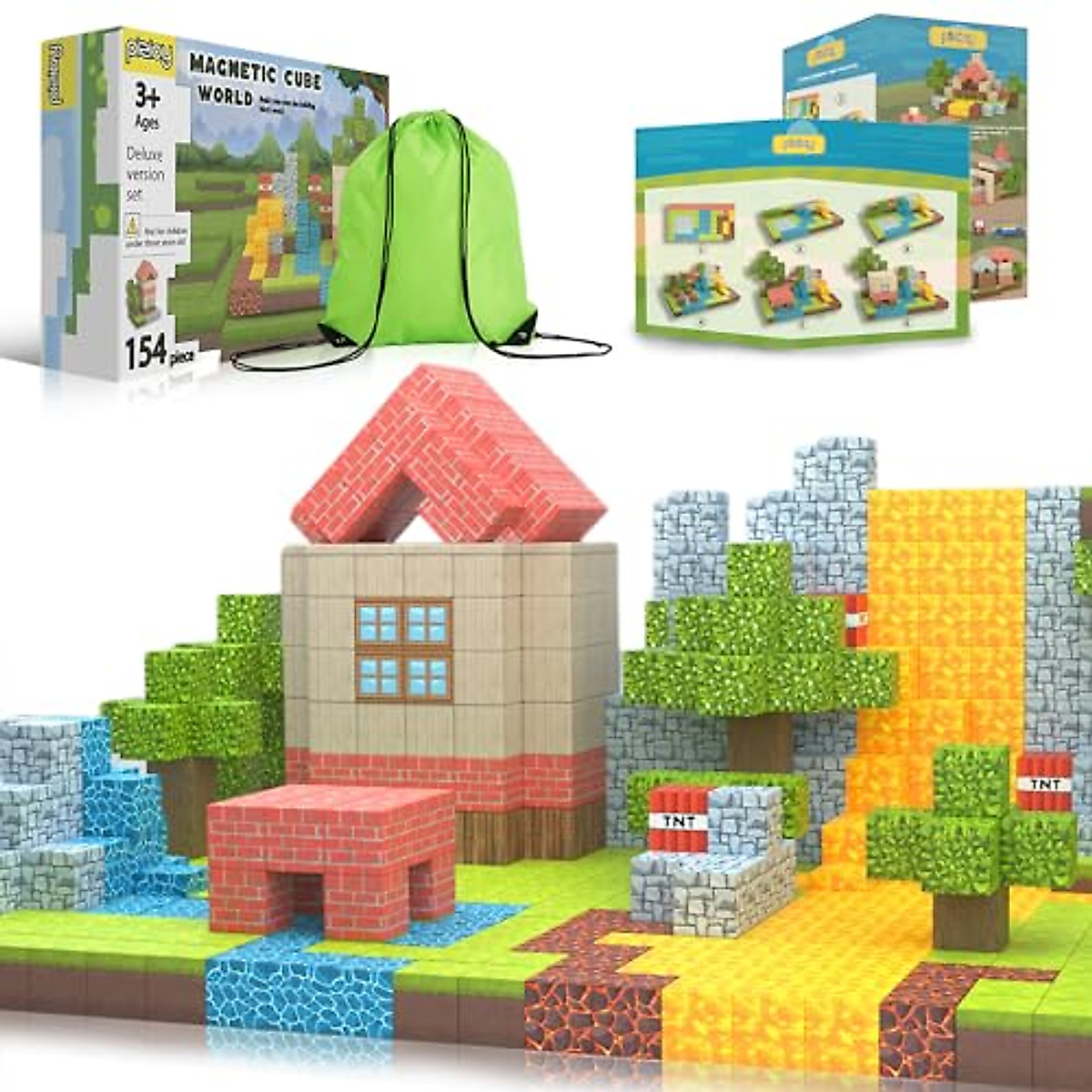 154pcs,Magnetic Building Blocks,Gifts for 3+ Children, Fidget Cubes Construction Toys,STEM Montessori Sensory Toys for Toddlers Gifts for 3+ Years Old Girls Boys