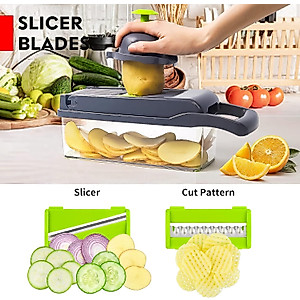 16-in-1 Vegetable Chopper, 8 Blades Veggie Chopper, Practical Onion Chopper with Container, Cheese Slicer, Food Chopper, Salad Chopper, Mandoline Slicer & Cheese Grater For Kitchen(Grey)