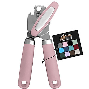 The Original GORILLA GRIP Heavy Duty Stainless Steel Smooth Edge Manual Can Opener and Bottle Openers, Soft Handle, Rust Proof Oversized Handheld Easy Turn Knob, Multifunctional Kitchen Tool, Pink
