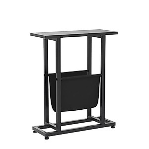 LAKEMID Narrow Side Table Set of 2, Skinny End Table with Magazine Holder, Thin Bedside Table for Small Spaces Living Room, Small Nightstands Bedroom, Black