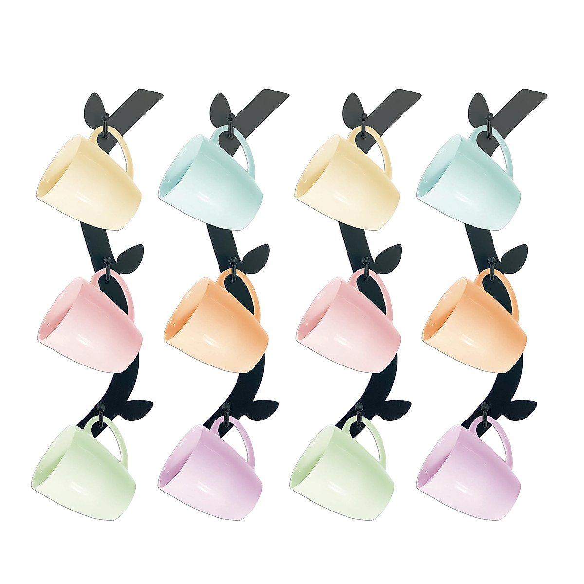 Ecqizer Coffee Mug Wall Rack Coffee Mug Trees for Wall Metal Mug Rack Wall Mounted Coffee Bar Decor Coffee Cup Holder Wall Mounted 4pcs Black