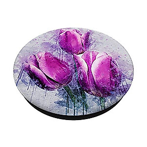 Beautiful Purple Tulips Flowers Splatter Paint Abstract Art PopSockets PopGrip: Swappable Grip for Phones & Tablets