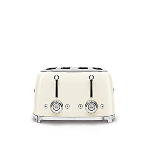 Smeg 50s Retro 4-Slot Toaster TSF03CRUS Bundle with Bamboo Tongs - Cream