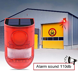 keeda Solar Motion Sensor Alarm 2 Pack Waterproof PIR LED Security Light Warning 110dB Sound Security Alerts Strobe Light for Garden Home Villa Security Outdoor Door Sensor