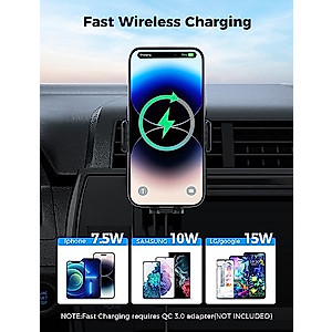 Wireless Car Charger, UGDLUCK 15W Fast Charging Car Charger Mount with Colored Lights Dashboard Windshield Air Vent Car Phone Holder fit for iPhone 14 13 12 11 Pro Max,Samsung Galaxy S23 S22 S21,etc