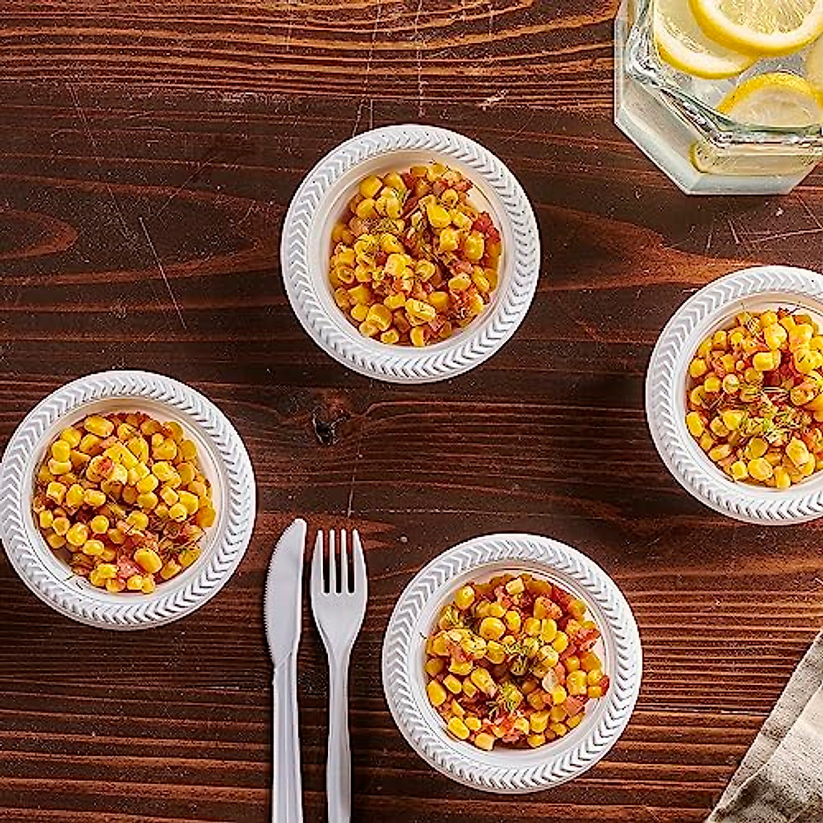 PLASTICPRO 100 PCS White Plastic Bowls 5 oz Premium Quality Light Weight Dishes Disposable Small Plastic Bowls for Dessert Appetizers Soups for Parties Weddings