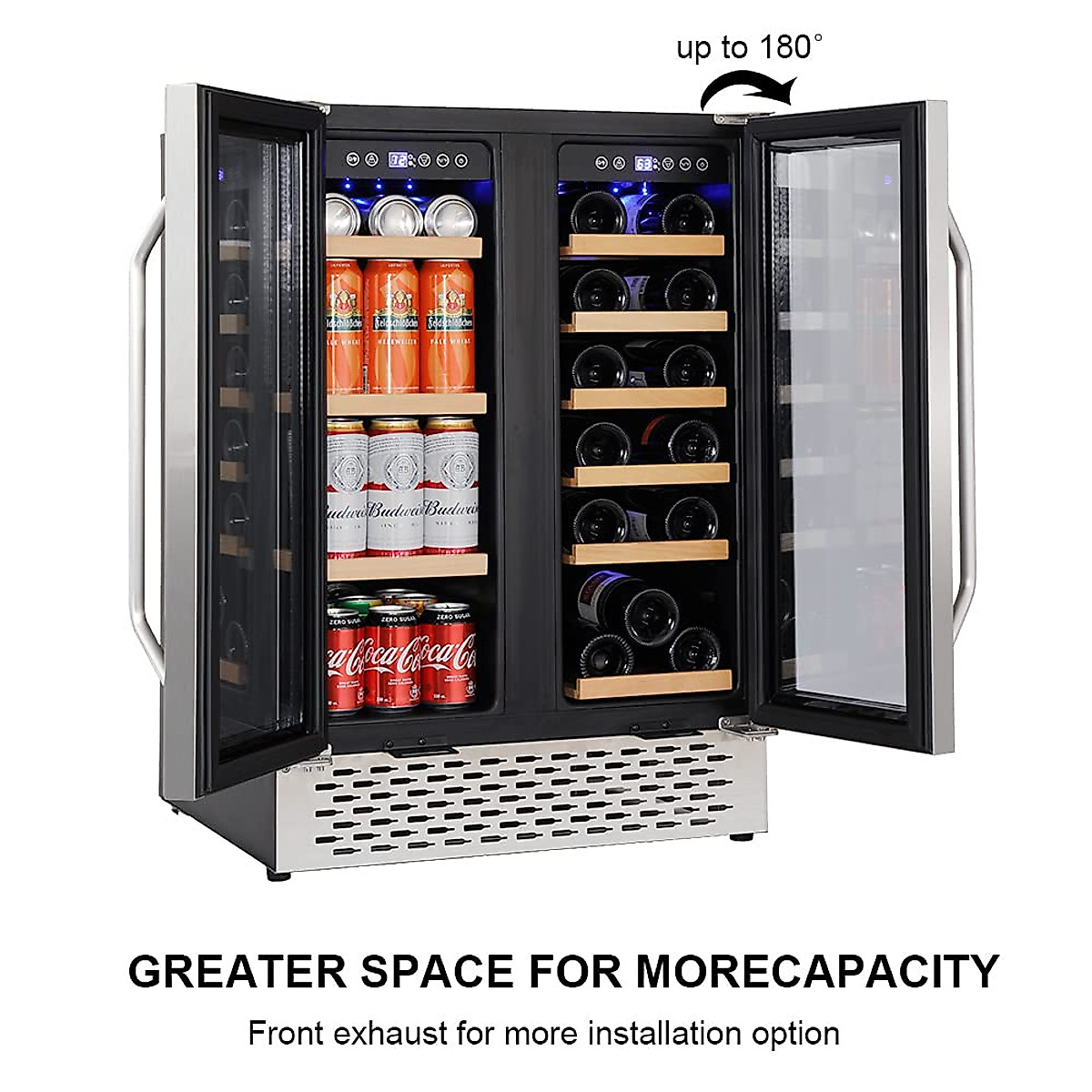 Macaiiroos Wine and Beverage Refrigerator, 24 inch Under Counter Dual Zone Wine Cooler for Home - Built in Wine Fridge w/ 20 Bottles and 78 Cans Capacity