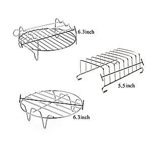 Air Fryer Rack Air Fryer Accessories 6'' Set of 3 Multipurpose Double Layer Rack with Skewer Round Cooking Rack Toast Rack Fits Most 2.5QT or Above Air Fryer