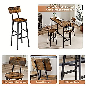 pazezog Dining Bar Table and Chair Set for 2,Kitchen Table Set with Folding Wine Holder and Stools,Counter Height Dining Table Set for Kitchen, Small Space