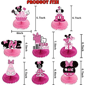 Minnie 1st Birthday Party Decorations Supplies,Minnie Theme Birthday Honeycomb Centerpieces for Girl,Minnie Theme 1st Birthday Table Centerpieces for Minnie First Birthday Party Decor.