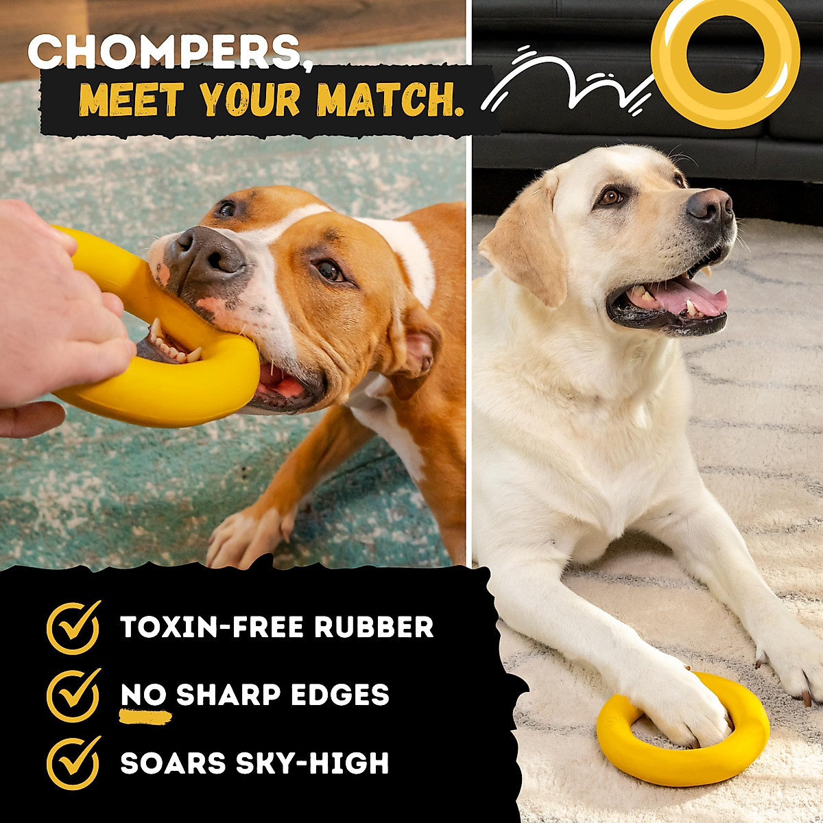 WoofBite "Indestructible Ring Dog Toy - Lifetime Replacement - Medium & Large Breed - Durable for Aggressive Chewers - Tough & Strong, Heavy Duty Natural Rubber - Fetch, Tug, & Chew - 6.5in.