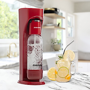 Drinkmate OmniFizz Sparkling Water and Soda Maker, Carbonates Any Drink Without Diluting It, CO2 Cylinder Not Included (Royal Red)