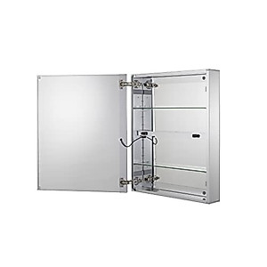 Croydex Caballo LED Aluminum Bathroom Storage Vanity Mirror with Lights Easy to Fit Hang 'N' Lock Bracket Recessed or Surface Mount Medicine Cabinet Organizer, 20W x 26H