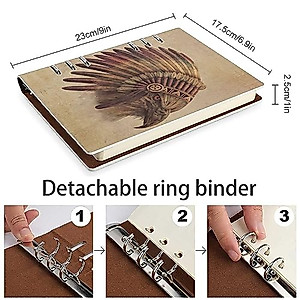 US Indian Bald Eagle Notebook Cover 6-Ring Binder Portable Planner Book Loose-Leaf Cover for Home Office