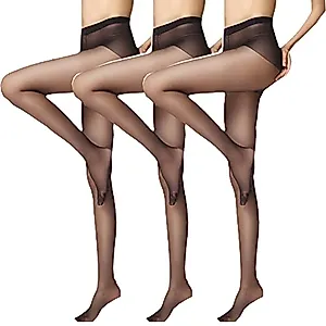 OKAKA 3 Pairs Women's Sheer Tights 15D Control Top Pantyhose Super Comfort Stretch Tights (as1, alpha, m, regular, regular, black)